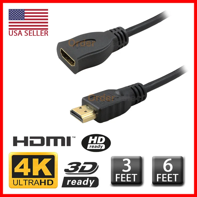 HDMI EXTENSION CABLE Male to Female HDMI Cable Extender Adapter 3D 4K x ...