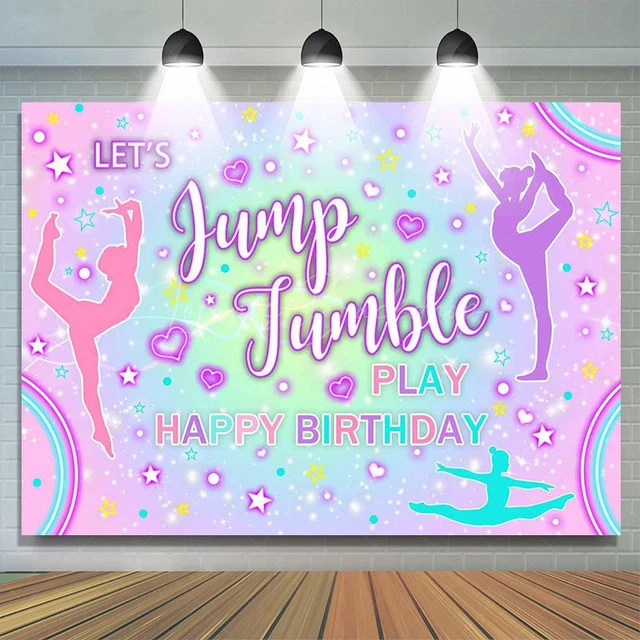 COLORFUL LETS JUMP Jumble Happy Birthday Backdrop $36.00 - PicClick AU