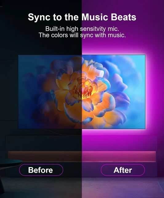 NEXILLUMI TV BACKLIGHTS 13.12ft, USB LED Strip Light Kit for 60"-75" TV, 4M £20.95 - PicClick UK