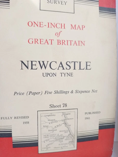 VINTAGE OLD 1960S Road Map Of England National GRID Sheet 78 Newcastle ...