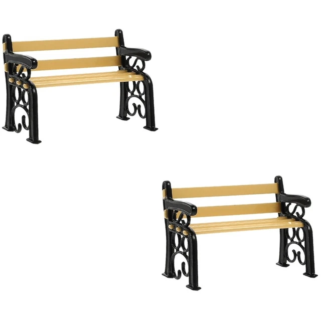 2PCS MINI HOUSE Bench Model Miniature Wooden Bench Doll Furniture Model ...