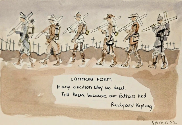 ORIGINAL WW1 painting & Rudyard Kiplings Poem Common Form ww2 interest ...