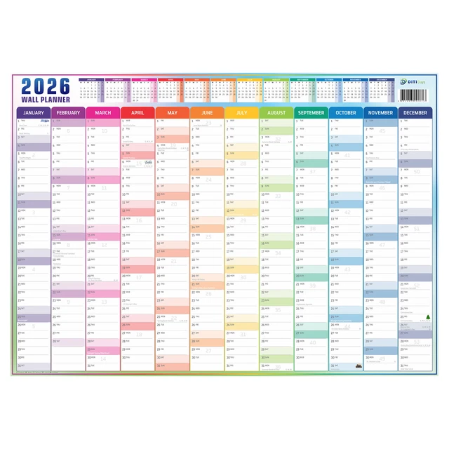 WALL PLANNER 2026 A2 (59x42cm) Full Year Jan-Dec 2026 British Made ...