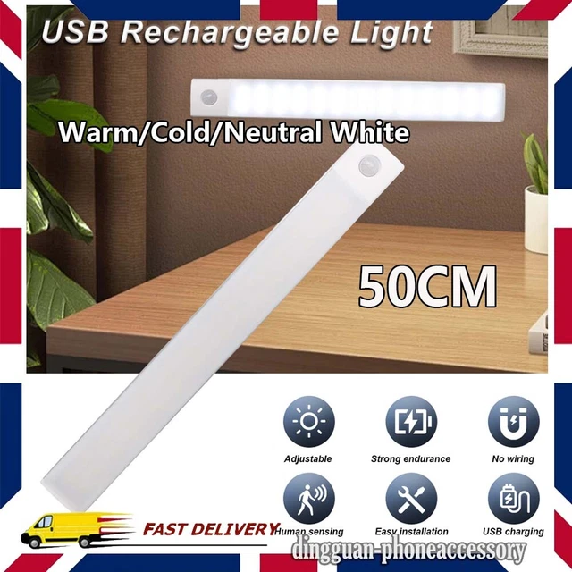 50CM LED PIR Motion Sensor Light Magnetic Cabinet Closet Recharge ...