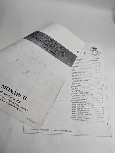 MONARCH HYDRAULICS TROUBLESHOOTING Guide Service Manual M Series Dc ...