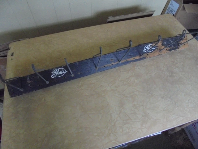 VINTAGE GATES FAN BELT Display RACK Wood w/ metal hooks Garage Sign Gas ...