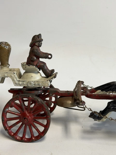 ANTIQUE CAST IRON Hubley Pumper Original Paint Horse Drawn Wagon $556. ...