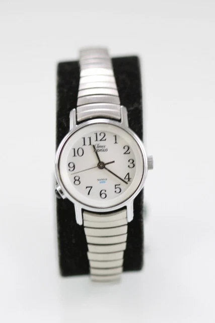 TIMEX INDIGLO WATCH Women Stainless Steel Silver Stretch Light WR White ...