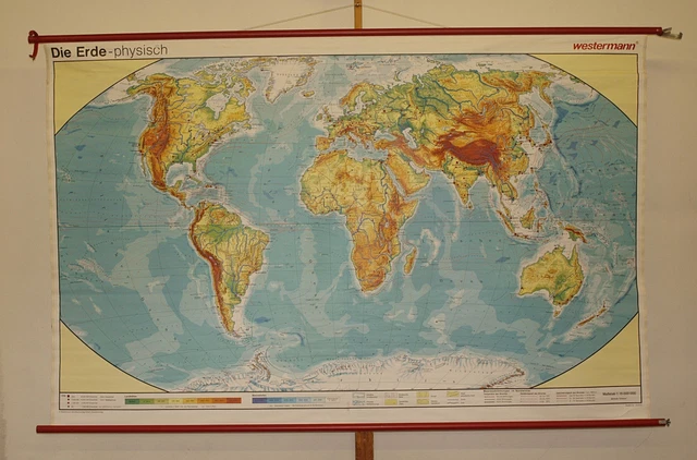 SCHULWANDKARTE SCHÖNE ALTE physische Weltkarte 227x145cm vintage world ...