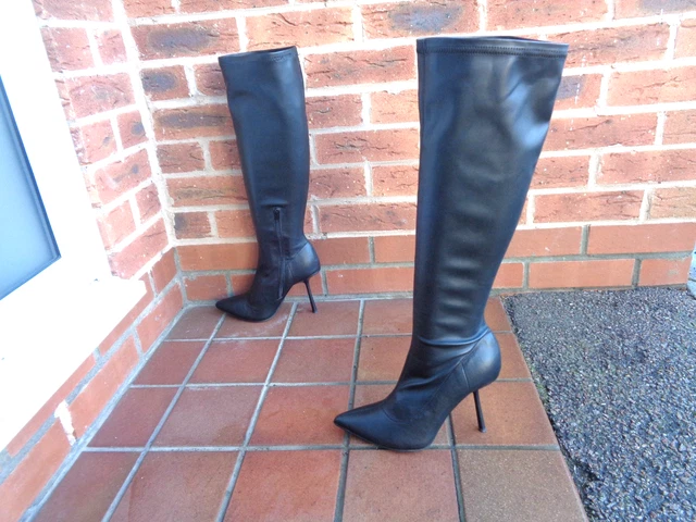 SXXY BLACK SMOOTH STRETCH PU KNEE HIGH BOOTS * 7 uk * DOMINATRIX ...