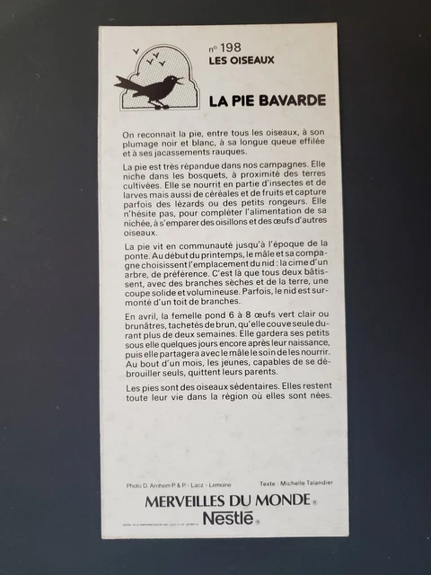 NESTLÉ - CARTE MERVEILLES DU MONDE - La Pie Bavarde N° 198 EUR 3,00 ...