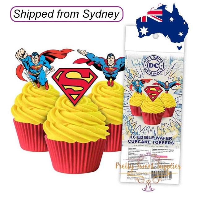 SUPERMAN EDIBLE WAFER Cupcake Toppers - 16 piece pack - Licensed $11.25 ...