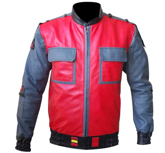BACK TO THE Future Inspired Marty McFly Bomber Faux Leather Red/Grey ...