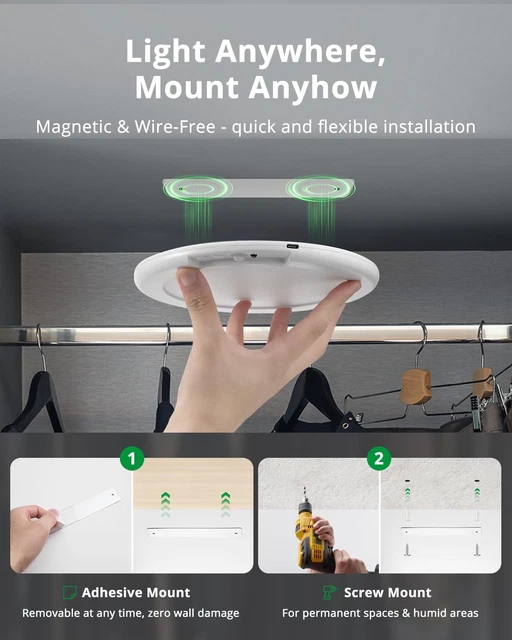 RECHARGEABLE MOTION SENSOR Ceiling Light for Shed Garage Shower Loft ...