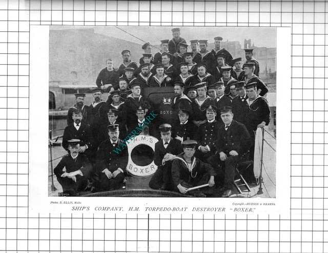 TORPEDO BOAT DESTROYER Ship HMS BOXER Crew - 1897 Clipping / Print £10. ...