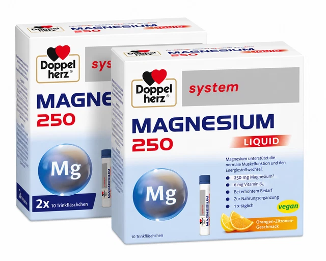DOPPELHERZ SYSTEM MAGNESIUM 250 Liquid 10 Drinking Vials with Vitamin ...