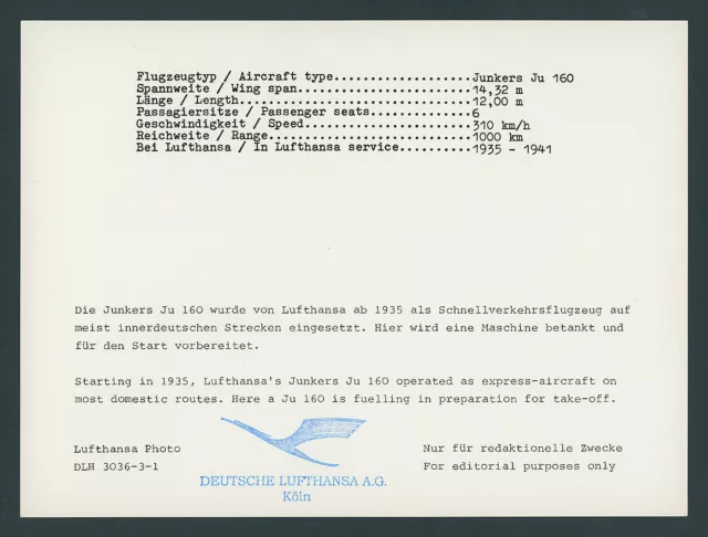 LUFTHANSA JUNKERS JU 160 "Panther" D-UMEX AEG-Tankwagen Flughafen ...