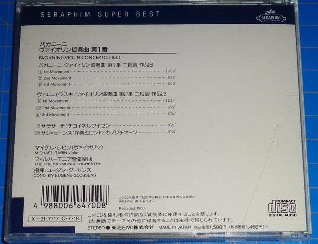 MICHAEL RABIN PAGANINI/WIENIAWSKI Violin Concertos - Japanese Seraphim ...