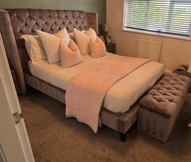 DFS GREY FABRIC King Bed & Ottoman £414.70 - PicClick UK