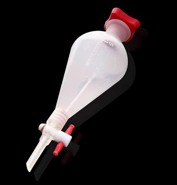 PLASTIC SEPARATORY FUNNEL Kit, PTFE Stopcock, Chem Lab Supplies, 125 ...