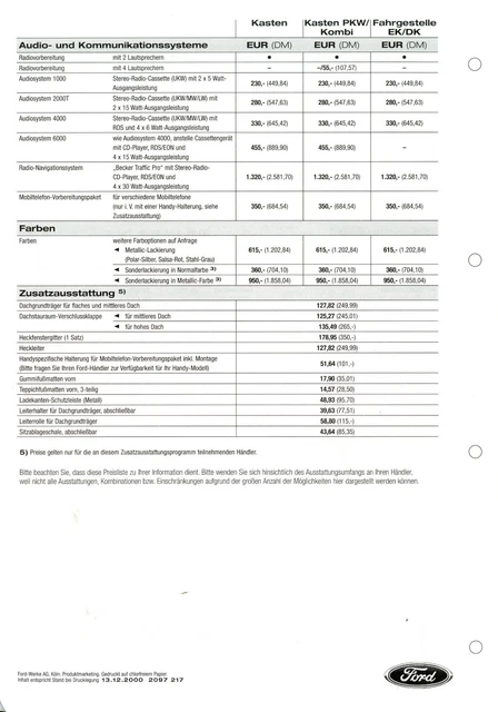 FORD TRANSIT TRANSPORTER-PROGRAMM Preisliste 2001 2.1.01 D price list ...