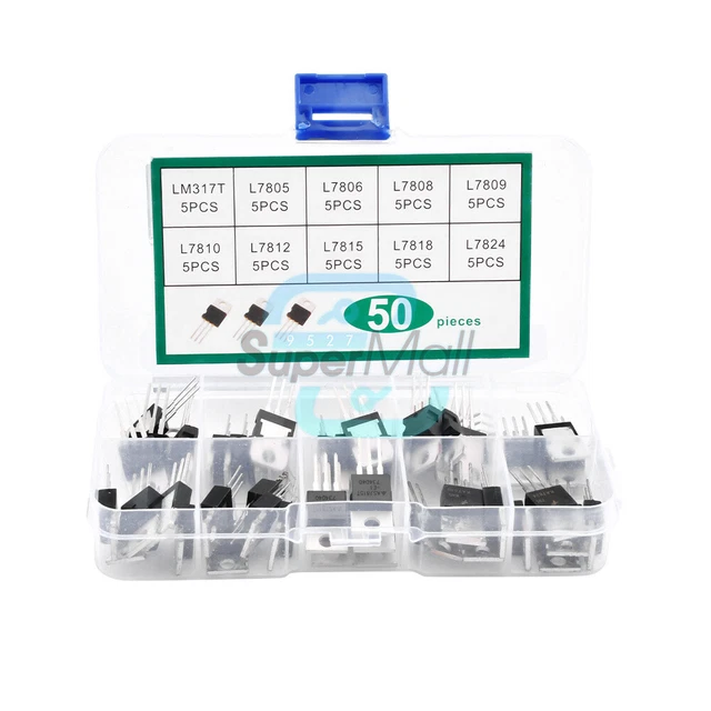 50PCS 10 VALUES LM317T L7805-L7824 Voltage Regulator Transistor Triode Kit BOX EUR 13,08 ...