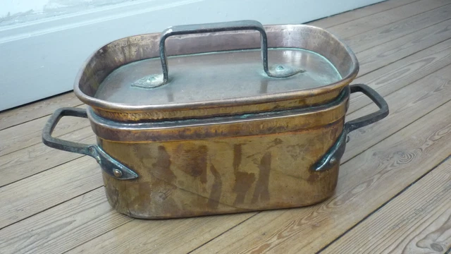FRENCH ANTIQUE DOVETAILED Copper tin Stock Pot Roasting Pan Daubiere ...