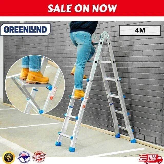 NEW MULTI-FOLDING 4M Ladder W/ Platform Lightweight & Modular Au Stock ...