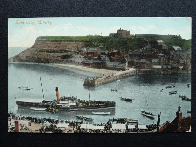 YORKSHIRE WHITBY EAST Cliff & STEAM PADDLE BOAT c1905 Postcard by ...