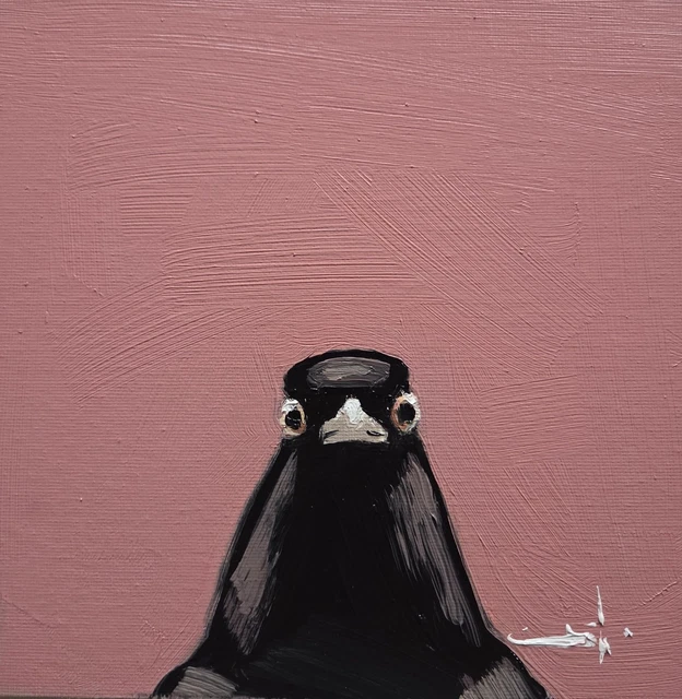 CROW OIL PAINTING Vivek Mandalia Impressionism 8X8 Collectible Original ...