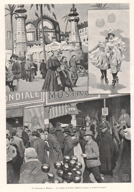 STAMPA 1900 CARNEVALE Di Milano Ambrosiano Fiera Porta Genova Giostre ...