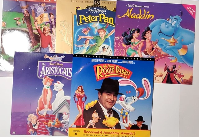 LOT DE 5 films LaserDisc - Aladdin, Peter Pan, Aristocats, Roger Rabbit ...