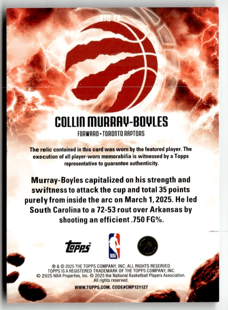 TOPPS NBA FLAGSHIP 2025 No. RTO-CB Collin Murray-Boyles Parche Rookie ...