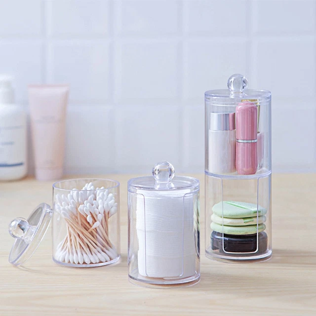 COTTON SWAB STORAGE Box Round Holder Pad Jar Stackable Dispenser £12.18 ...