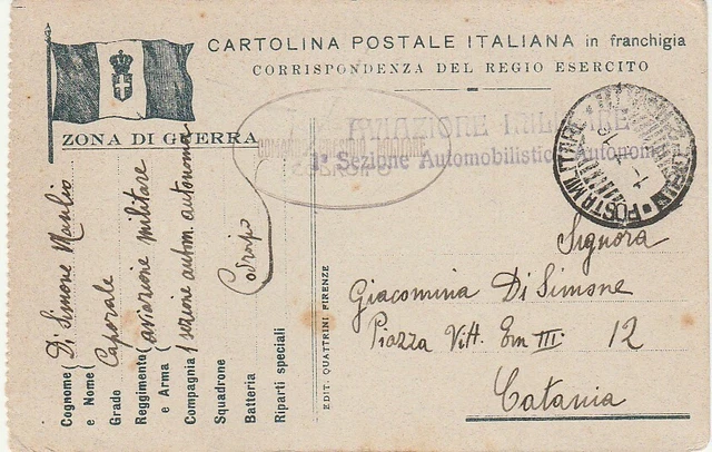 CARTOLINA POSTALE ITALIANA franchigia PRIMA GUERRA MONDIALE REGIO ...