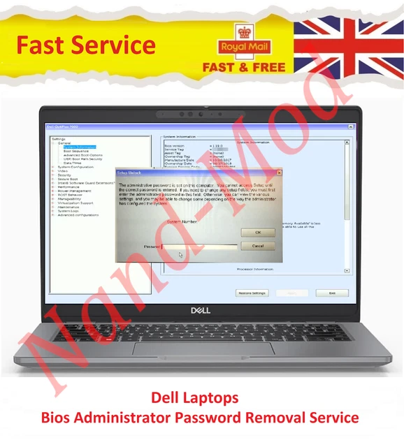 DELL LAPTOPS 8FC8 Bios Password Reset Service (Send Away Service) £40. ...