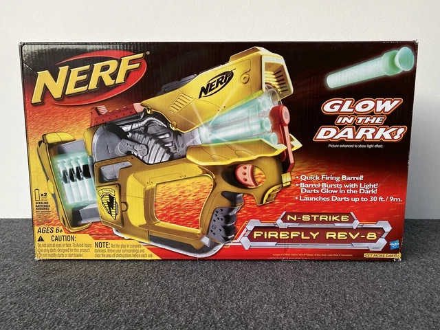 NERF N-STRIKE FIREFLY Rev-8 Dart Blaster + Glow Darts - Rare - Like New ...