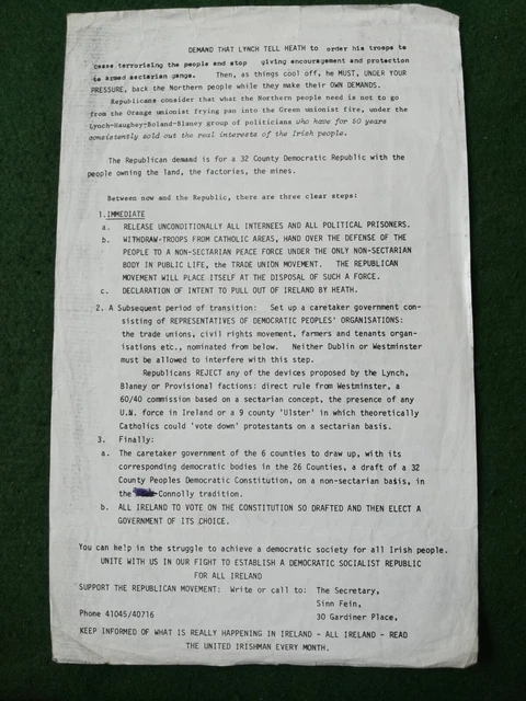 ORIGINAL 1970S IRISH Republican British Army Internment Large Leaflet ...
