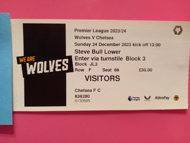 BIGLIETTO PARTITA PREMIER League Wolves V Chelsea 2023/2024 EUR 2,31 ...