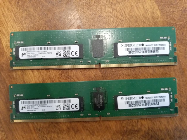 PAIR (2) OF Supermicro (Micron) 32GB 288-Pin DDR4 3200 (PC4-25600) RAM ...
