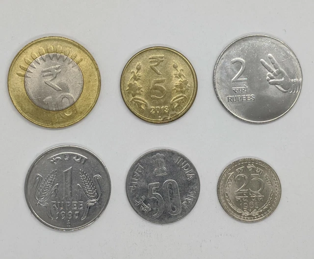 INDIA 6 COIN Set - 10/5/2/1 Rupees, 50/25 Paise | Indian Coins $6.45 ...