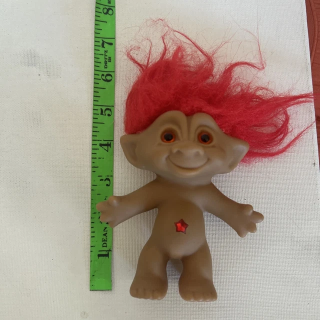 VINTAGE GEM BELLY Treasure Troll Red Hair Orange Eyes Red Star Ace ...