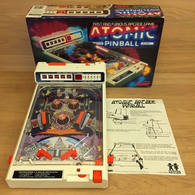 VINTAGE TOMY ATOMIC Pinball Arcade Machine Working With Box, Legs ...
