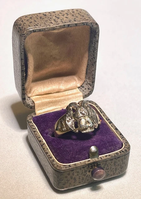 ANTIQUE 32ND DEGREE Scottish Rite Masonic Double Eagle Diamond 10K Gold ...