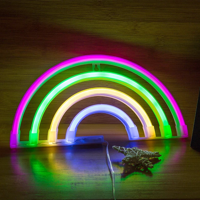 NEON LIGHT, LED Rainbow Sign Shaped Wall Decor Light, USB/Battery Night ...