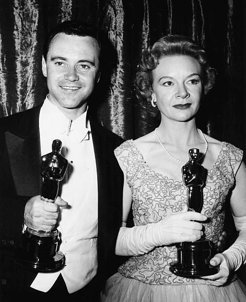 ACTORS JACK LEMMON And Jo Van Fleet Holding Their Oscars 1956 Old Photo ...