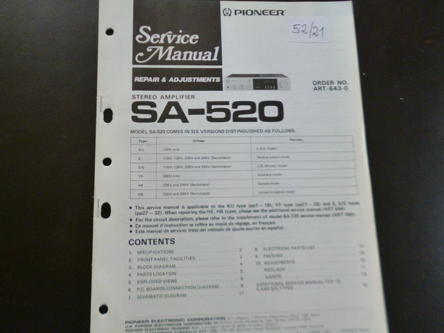 ORIGINAL SERVICE MANUAL Schaltplan Pioneer SA-5500 II EUR 11,90 - PicClick DE