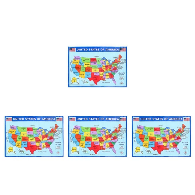 4 PACK EDUCATIONAL Classroom Poster United States Map Hanging Child £15 ...