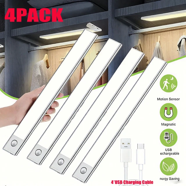 4 X·MOTION SENSOR Light Wireless Cabinet Closet Lamp Strip USB Rechargeable ,UK £19.49 - PicClick UK