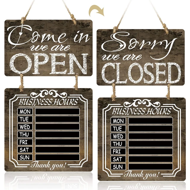BUSINESS HOURS SIGN Open and Closed Sign Rustic Welcome Chalk Boards ...
